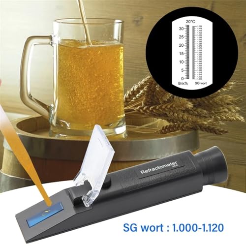 KYKYK Refractometer, Black Refractometer Beer Brix Wort Sugar Alcohol Meter 0-30%1.000-1.120 SG Proportion Handheld Tool Hydrometer Tester for Fruit, Homebrewing, Juice, Vegetables