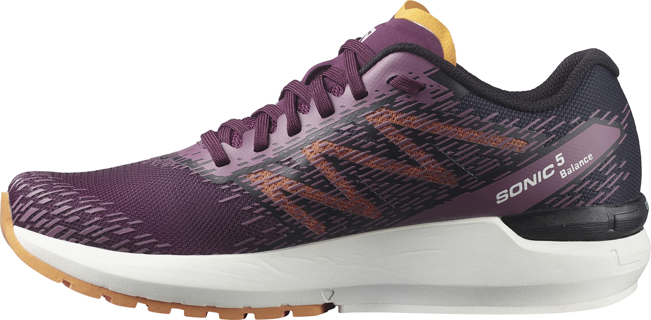 Salomon Women's Sonic 5 Balance W Trail Running Shoe, Grape Wine/Black/Blazing Orange, 7.5