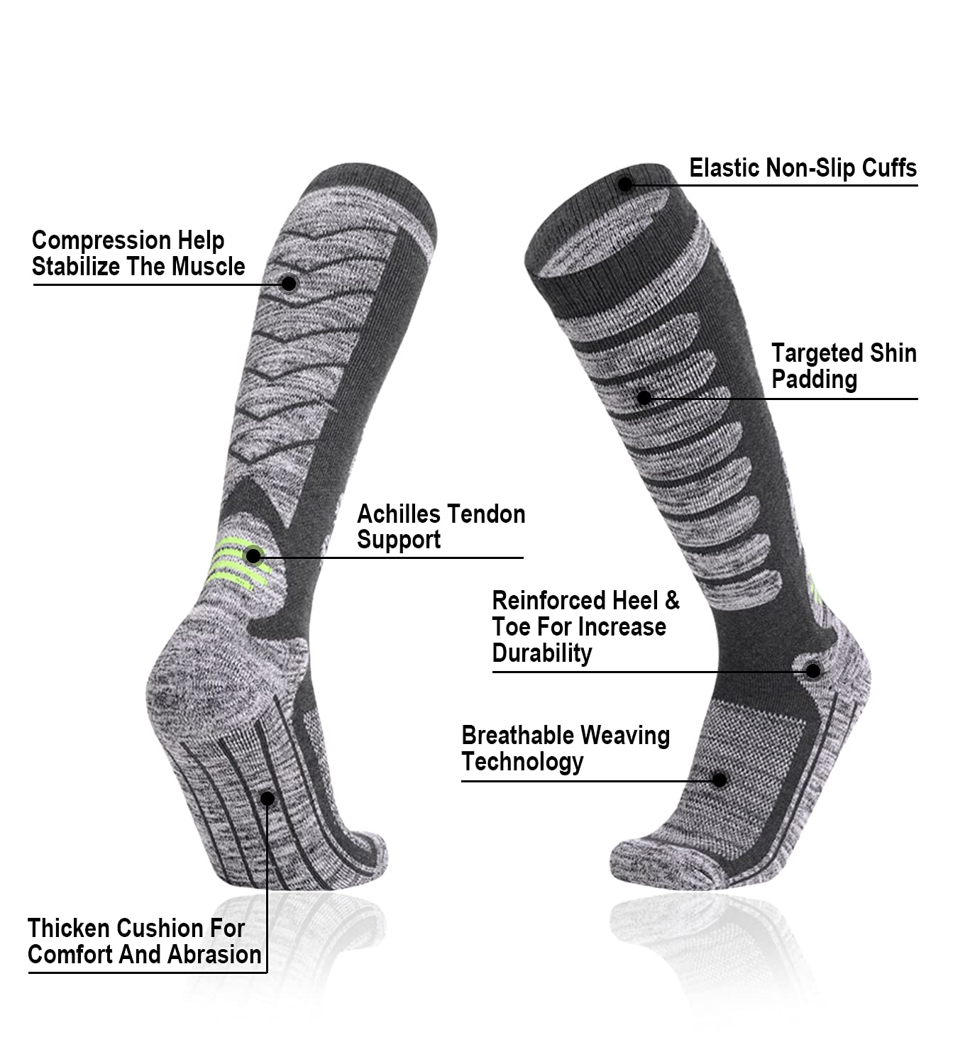 Ekouaer Ski Socks 2 Pairs Pack for Skiing, Snowboarding, Outdoor Sports Performance Socks