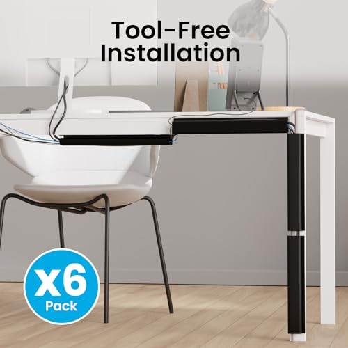 EVEO Cable Management Under Desk Kit (12 Units) - Under Desk Cable Management Cord Cover, Cable Hider Cord Management Under Desk Cable Organizer Cord Organizer Tray - 96''J Channel 24X16 - Black