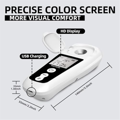 KYKYK Refractometer, Digital Brix Refractometer Range 0-55% Accuracy ±0.2% Portable Handheld Measures Sugar Content in Honey Wine Beer Liquids for Fruit, Homebrewing, Juice, Vegetables
