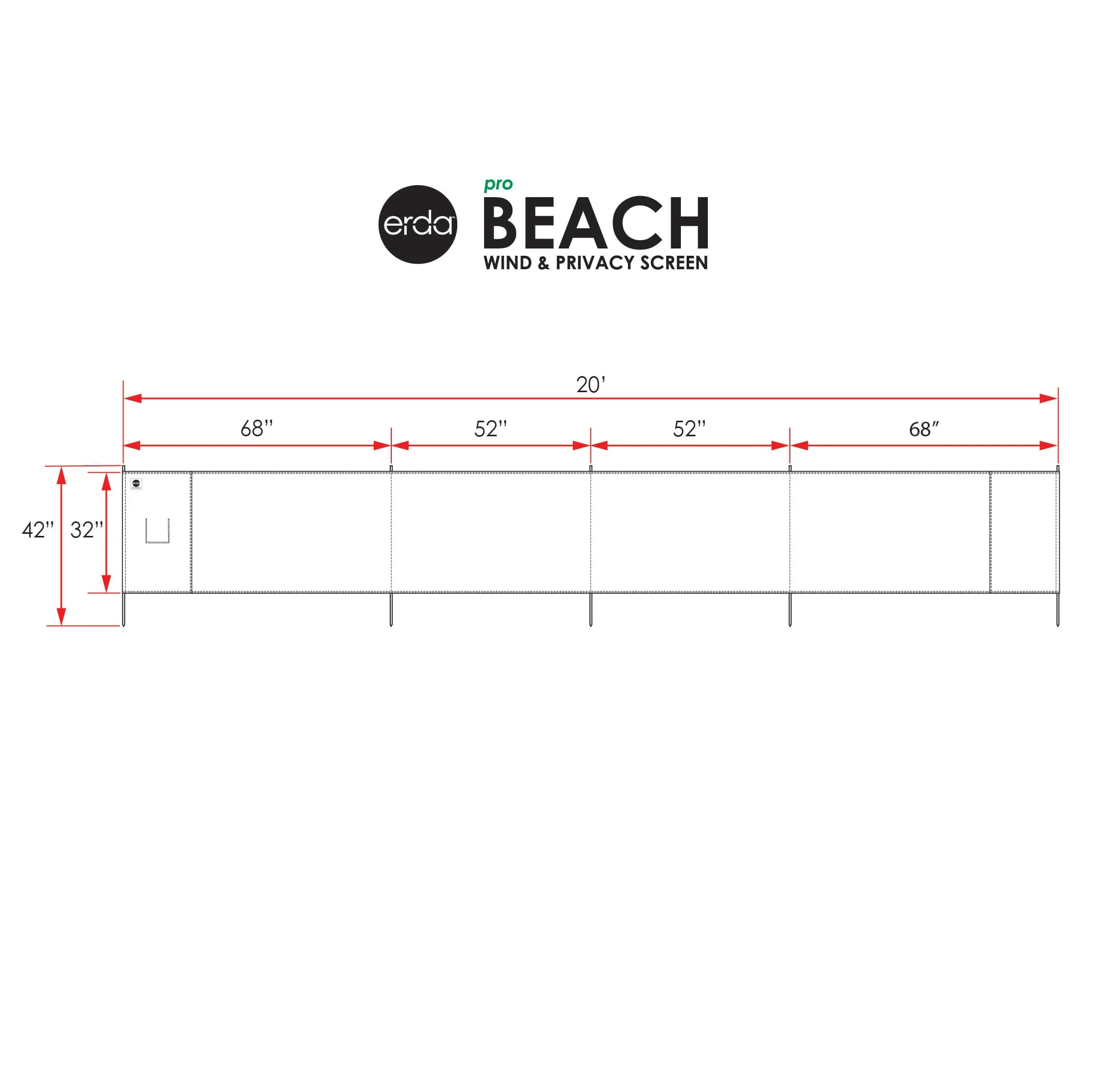 erda Tide Dye Pro Beach Recycled Polyester Rip-Stop 20 ft Lightweight Windscreen, Privacy Screen, Wind Blocker, Free Matching Shoulder Bag (New Mahogany Wood Poles)