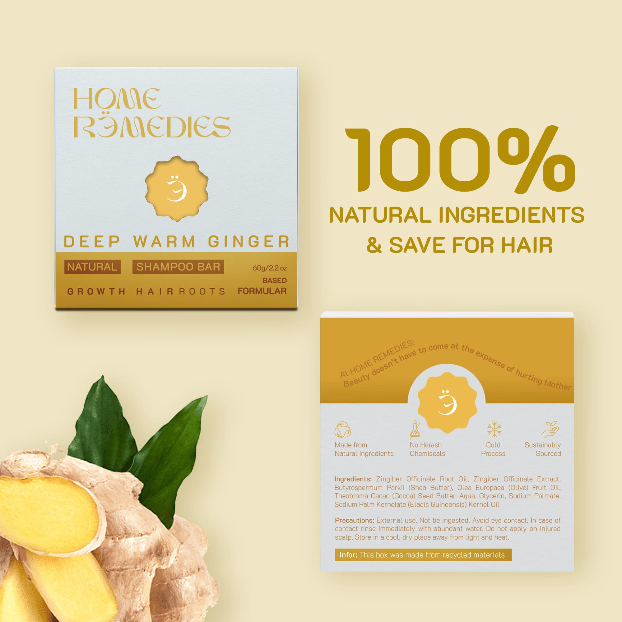 HOME REMEDIES Ginger Hair Regrowth Shampoo Bar,Ginger Shampoo Soap, Organic Ginger Shampoo Bar Promotes Hair Growth (Ginger)
