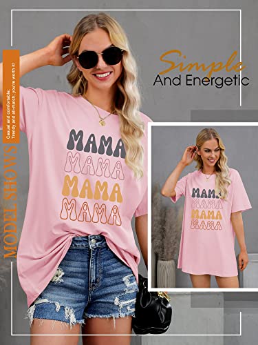 SLEITY Womens Mama Shirt Oversized Graphic Tees for Women Loose Fit Summer Blouses Casual Mom Tops
