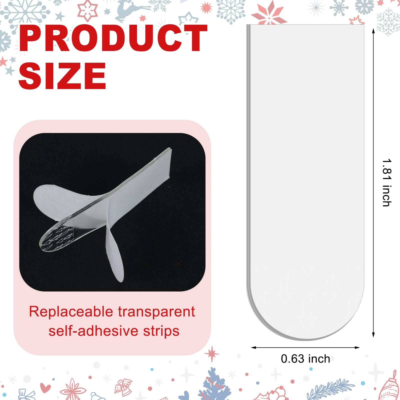 Humyoun 48 Pcs Clear Adhesive Strips Replacement Small Self Adhesive Strips Hanging Wall Hooks Without Nail Refill Poster Strips Frame Mounting Strips for Christmas Front Door Wreath Garland Hooks