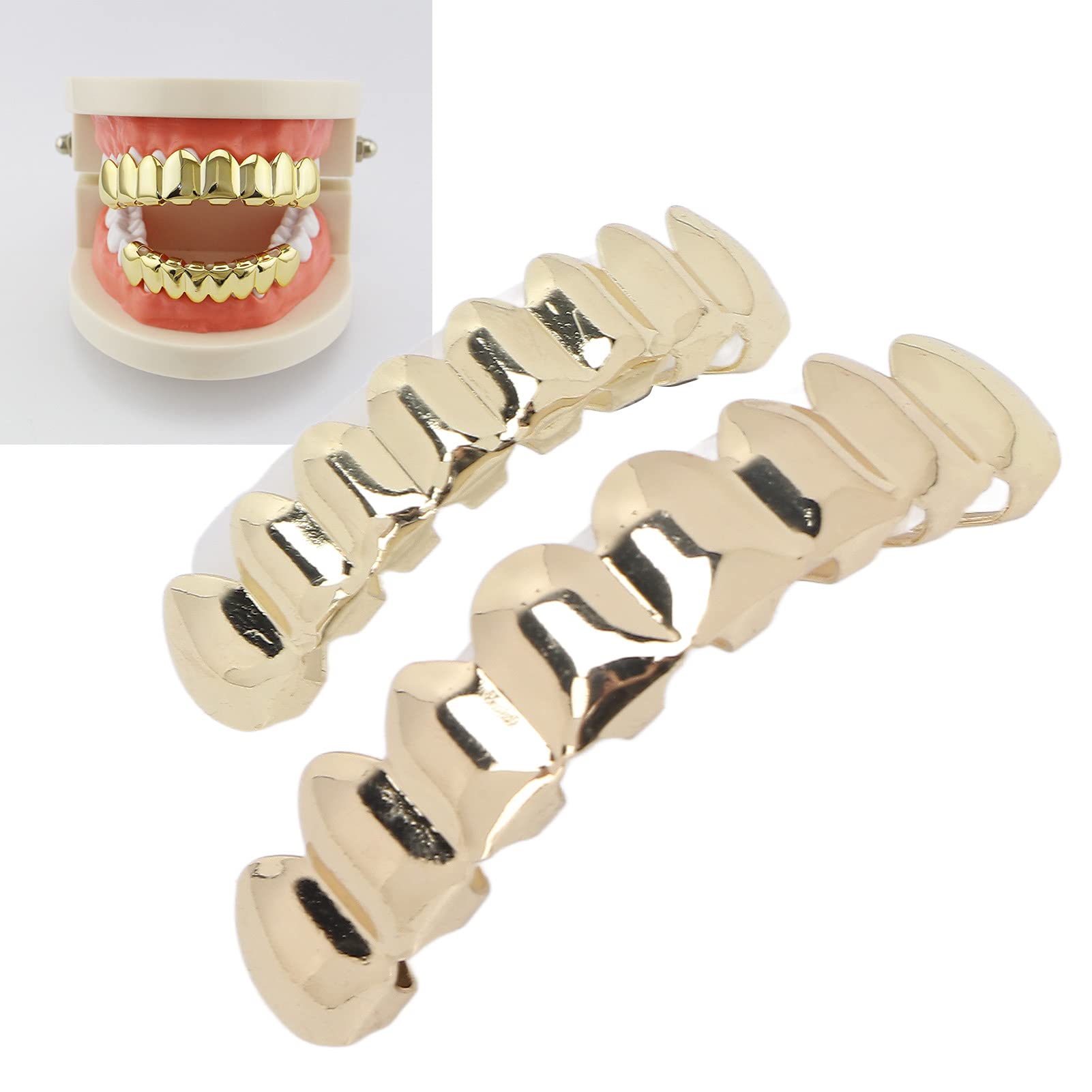 Hip Hop Teeth Set Alloy Golden False Teeth Decoration Brace for Halloween Festival Party Hip Hop Teeth Decoration