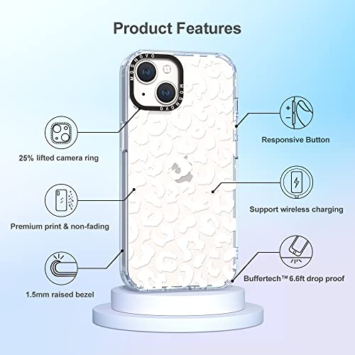 MOSNOVO Compatible with iPhone 14 Plus Case, [Buffertech™ 6.6 ft Drop Impact] [Anti Peel Off Tech] Clear TPU Bumper Phone Case Cover with White Leopard Designed for iPhone 14 Plus 6.7"