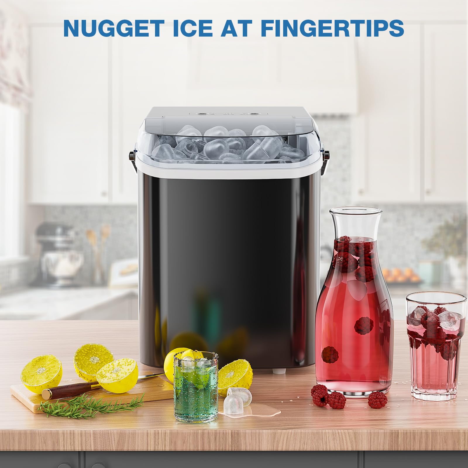 OLIXIS Ice Maker Countertop, 9 Cubes Ready in 6 Mins, 26lbs in 24Hrs, Self-Cleaning Ice Machine with Ice Scoop and Basket, 2 Sizes of Bullet Ice Black
