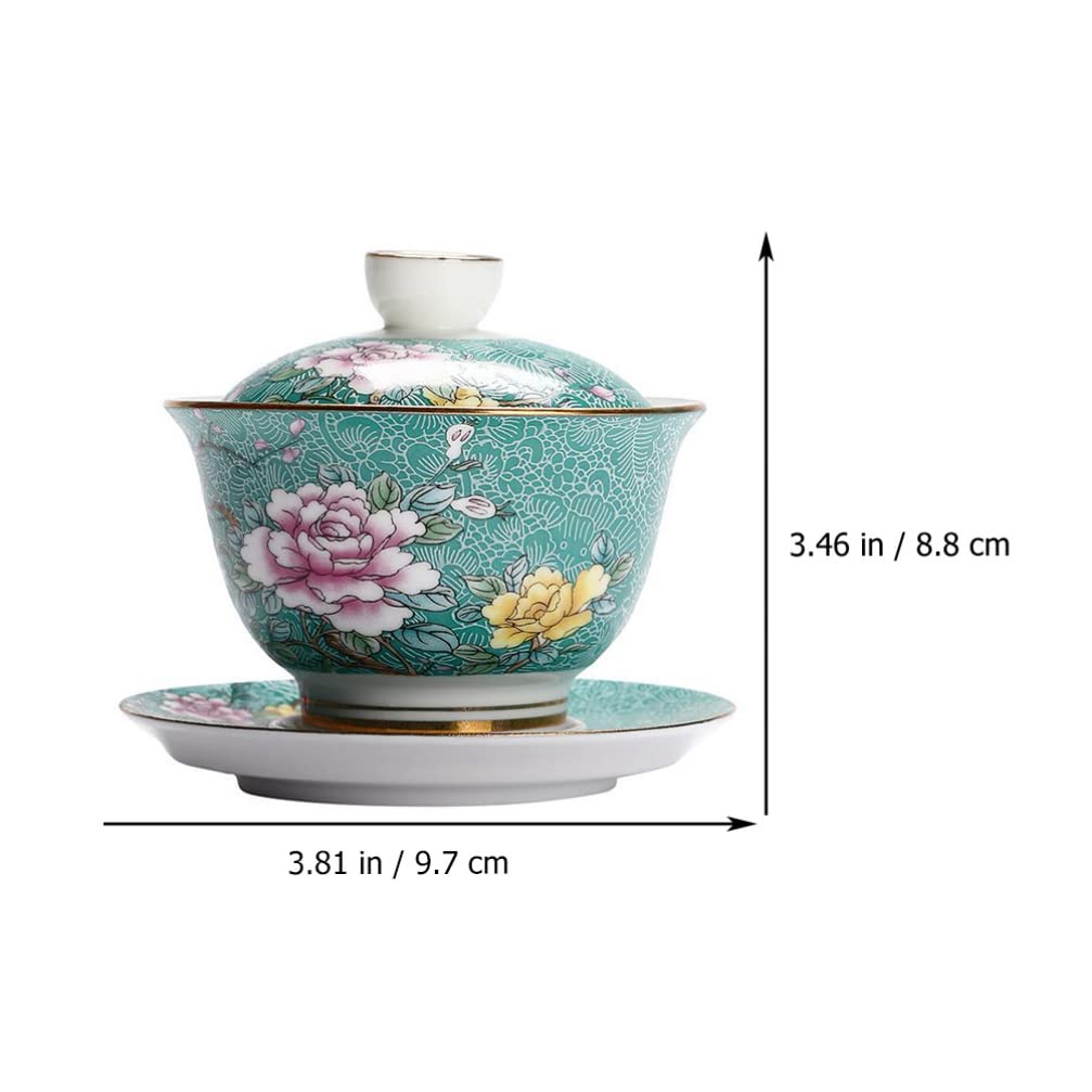 FOMIYES Chinese Porcelain Teacups Gaiwan Poney Flower Tureen Tradition Sancai Cover Bowl Lip Cup Saucer Tea Set Loose Tea Blooming