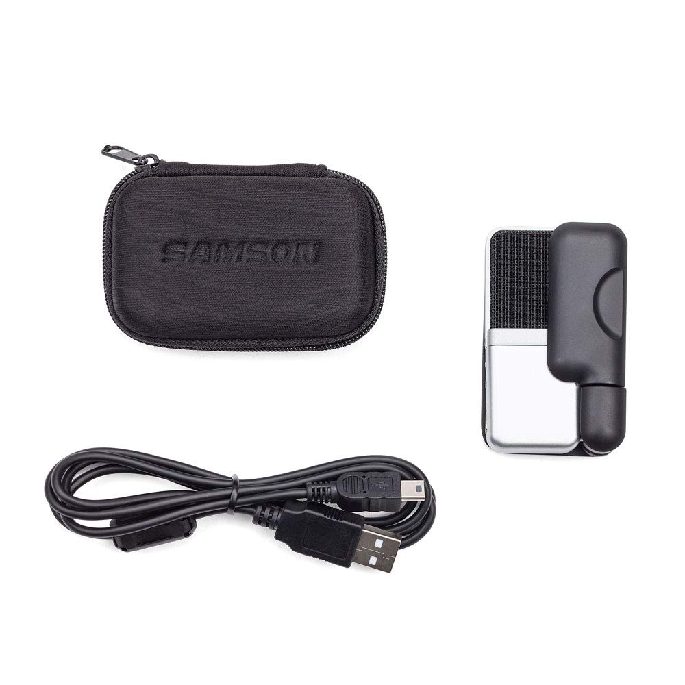 Samson Go Mic Portable Clip-on USB Condenser Microphone (Titanium)- USB 2.0 Hub with Individual LED lit Power Switches + Cleaning Cloth β Deluxe Bundle Great for Podcasting and Field Recording