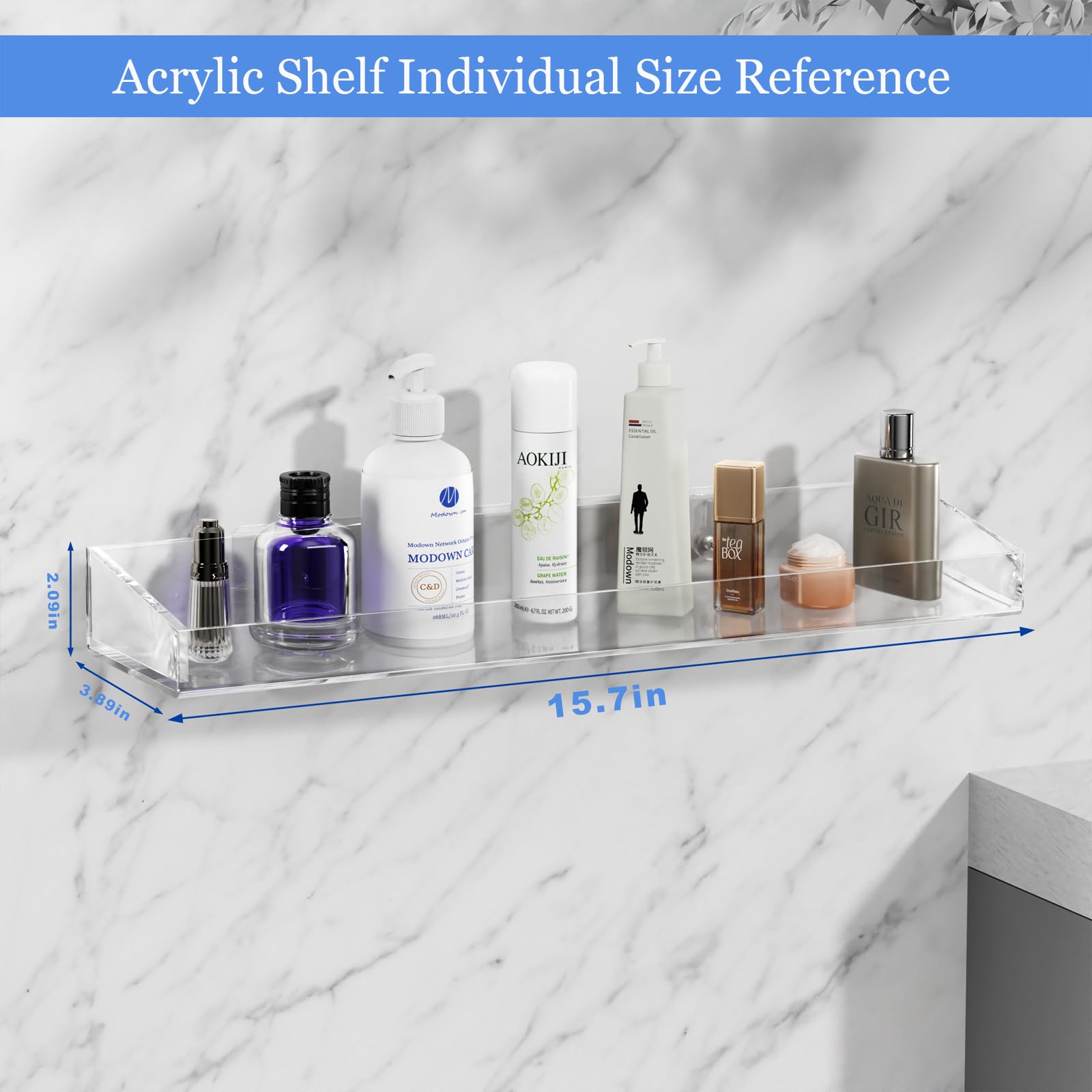 KATASKI Acrylic Bathroom Shelves,15.7inch Acrylic Shelf Transparent Wall Mounted,No-Drill Thick Clear Storage and Display Shelf, Floating Shelves.Transparent 2 Pack