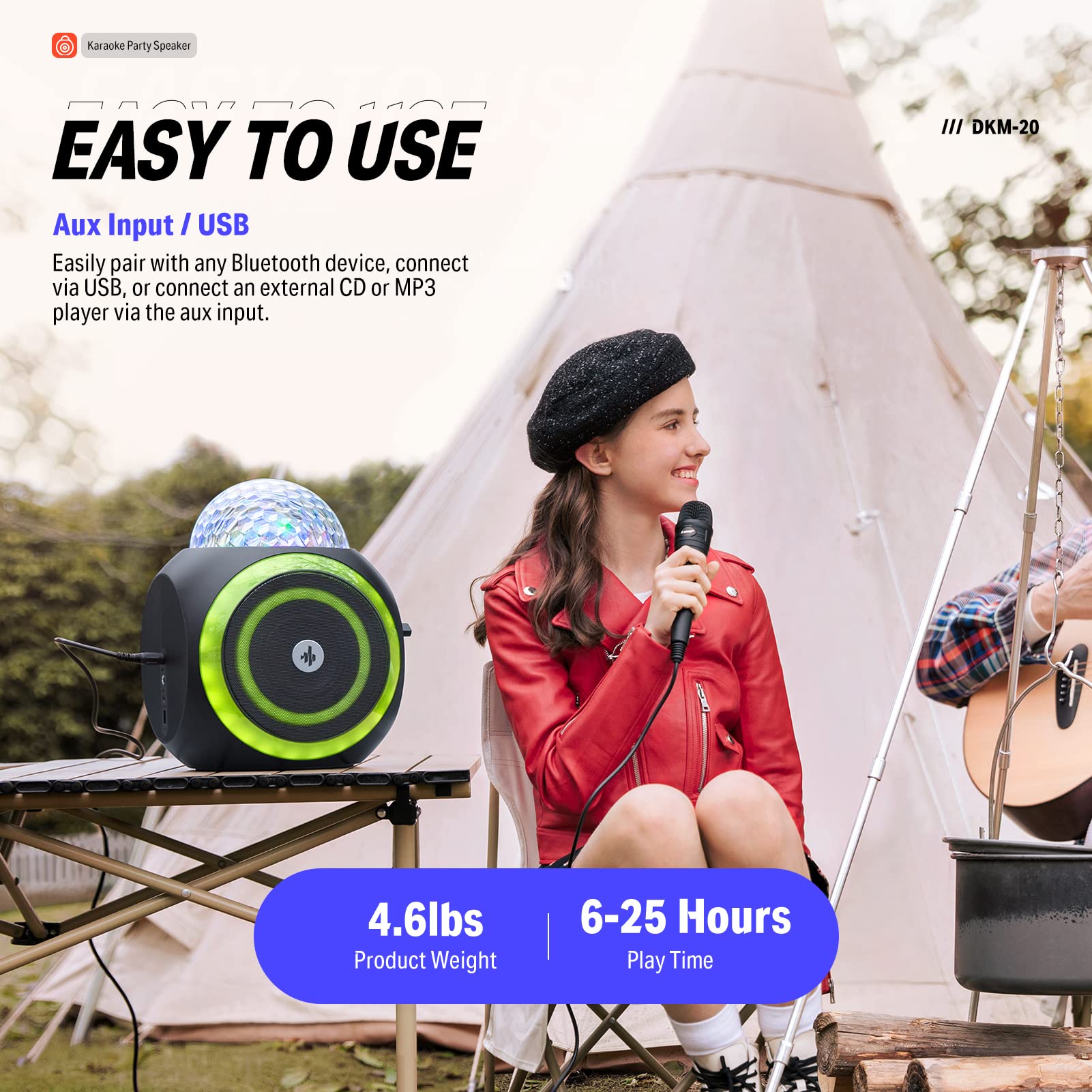 Donner Portable Karaoke Machine for Adults/Kids w/Disco Ball, Bluetooth PA Speaker System w/ 2 Microphones, 6 Voice Changer Effects&Autotune, 6 Party Light Effects, Remote Control - Disco-Shinystar
