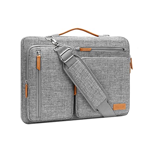 MOSISO 360 Protective Laptop Shoulder Bag, 15-15.6 inch Computer Bag Compatible with MacBook Pro 16, HP, Dell, Lenovo, Asus Notebook, Side Open Messenger Bag with 4 Zipper Pockets & Handle, Gray