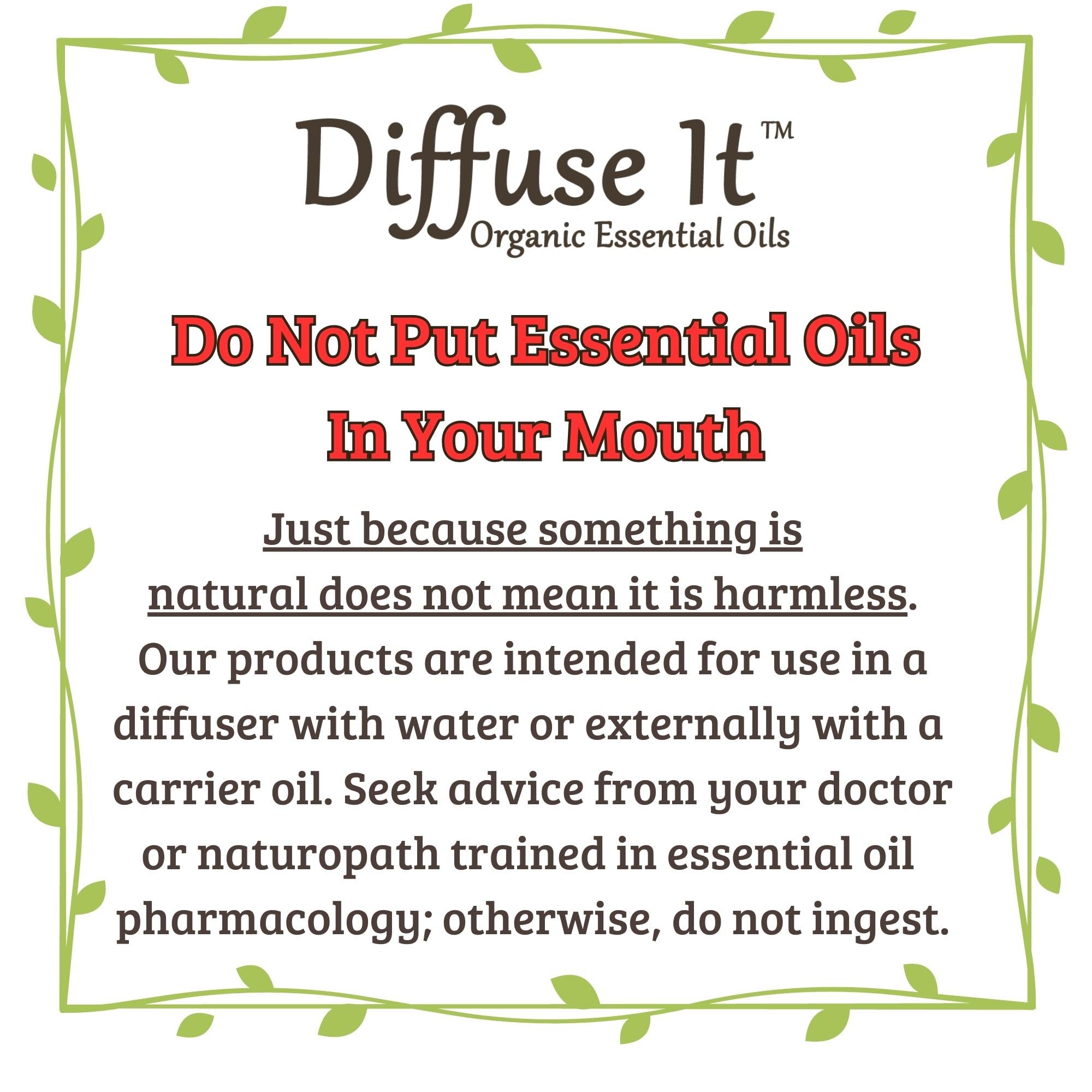 Diffuse It USDA Certified Organic Peppermint Essential Oil, 15 mL (.5 oz), 100% Natural Aromatherapy, Therapeutic Grade, Massage