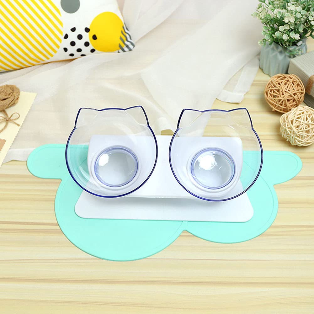 Luck Dawn Double Elevated Cat Bowls with Raised Stand, 15 Tilted cat Bowl Design Neck Guard Stand Raised Pet Food Water Feeder Bowl for Cats or Small Dogs