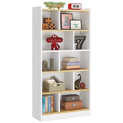 Tribesigns 72 Inch Tall White Bookcase, Modern Cube Bookshelf 6 Tier Bookcases, Large Open Display Shelf Storage Organizer for Living Room, Home Office, Library, Bedroom, White and Brown