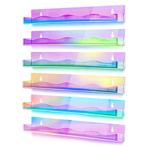 HBlife 15 Inches Nail Polish Display Rack Wall Mounted Shelf, 6 Pack Clear Rainbow Acrylic Nail Polish Organizer for Nail Techs