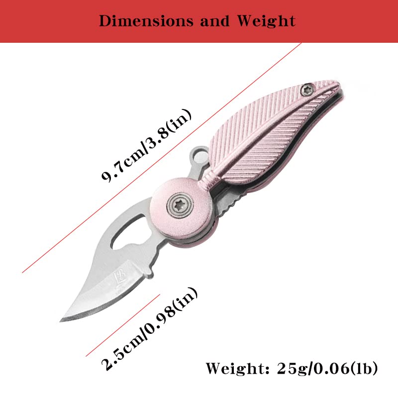 HENWAFX Pink feather knife for unpacking express delivery, small fruits, ladies mini knife is easy to carry (1 pack)…