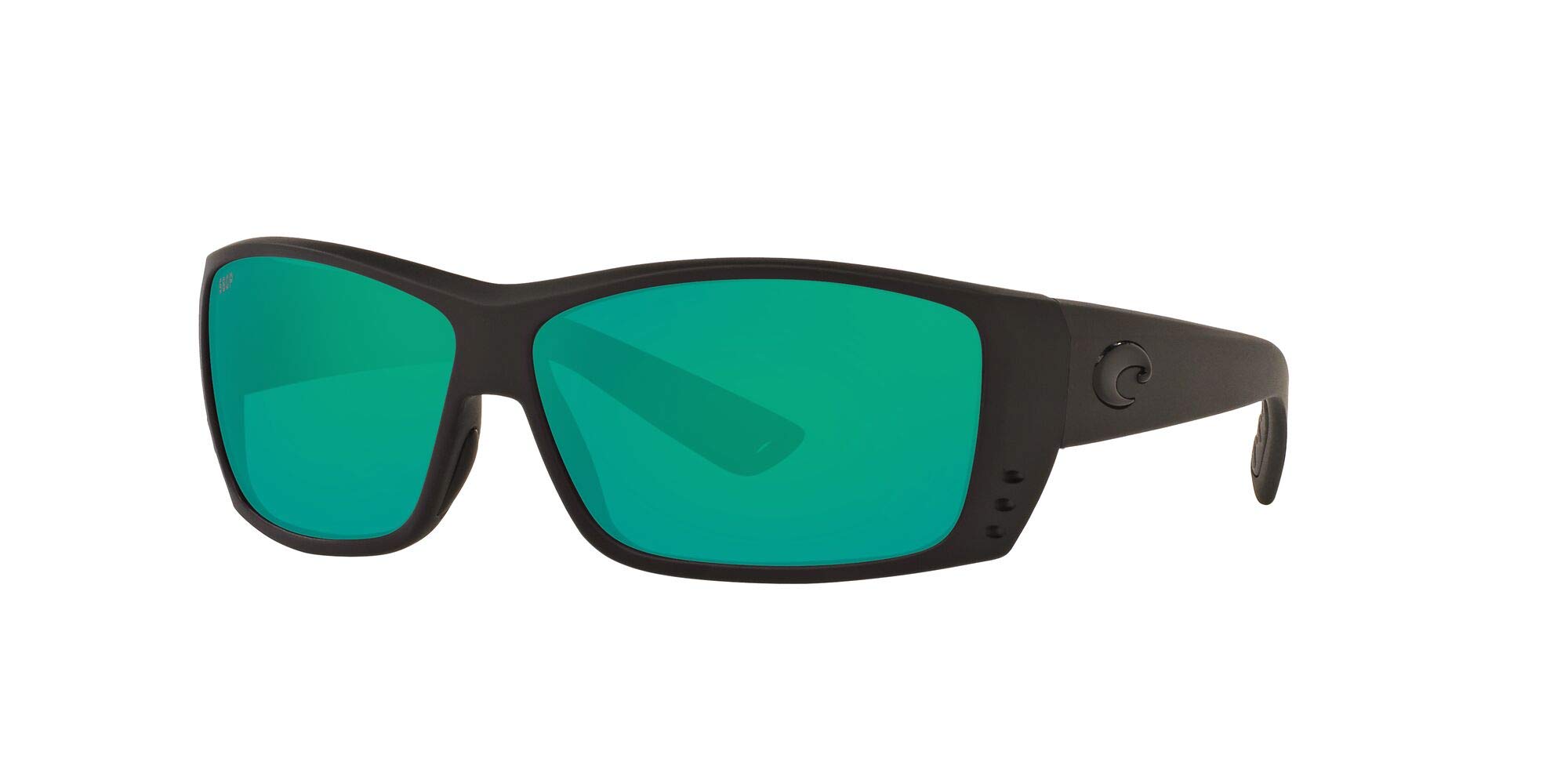Costa Del Mar Mens Cat Cay Rectangular Sunglasses, Matte Black/Electric Green/Grey Silver Mirrored Polarized-580G, 61 mm