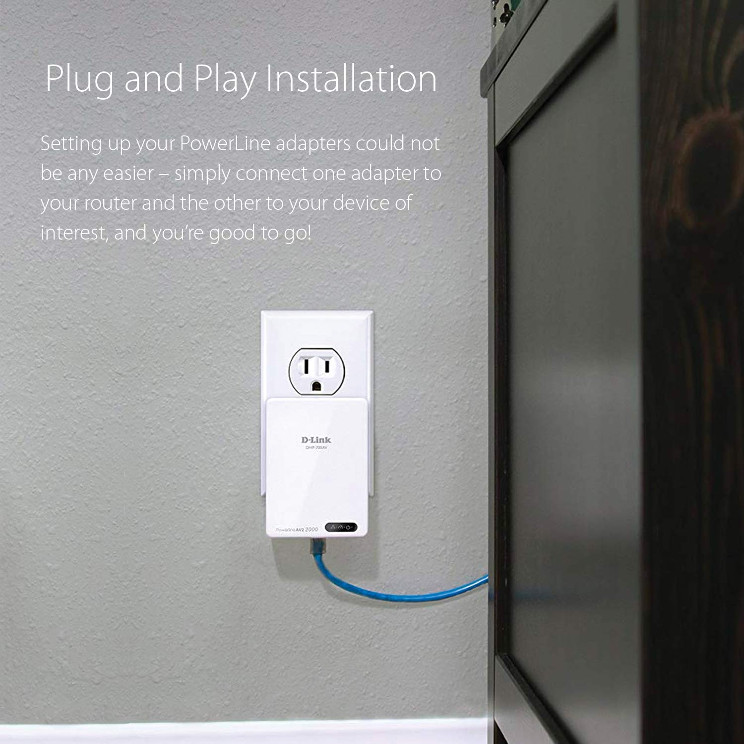 D-Link Powerline Adapter Starter Kit Ethernet Over Power Gigabit AV2 Up to 2000Mbps MIMO Internet Network Wall Plug In (DHP-701AV)