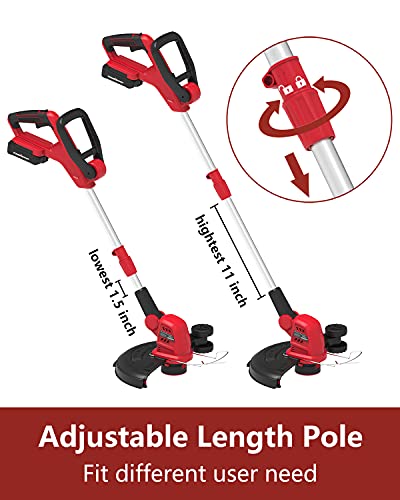 PowerSmart 20V Li-Ion Cordless String Trimmer, One Battery-Auto Feed Thread Trimmer, 12 INCH Cutting Diameter, Height Adjustable Cordless Edger Trimmer Included A Fast Charger and Two Battery