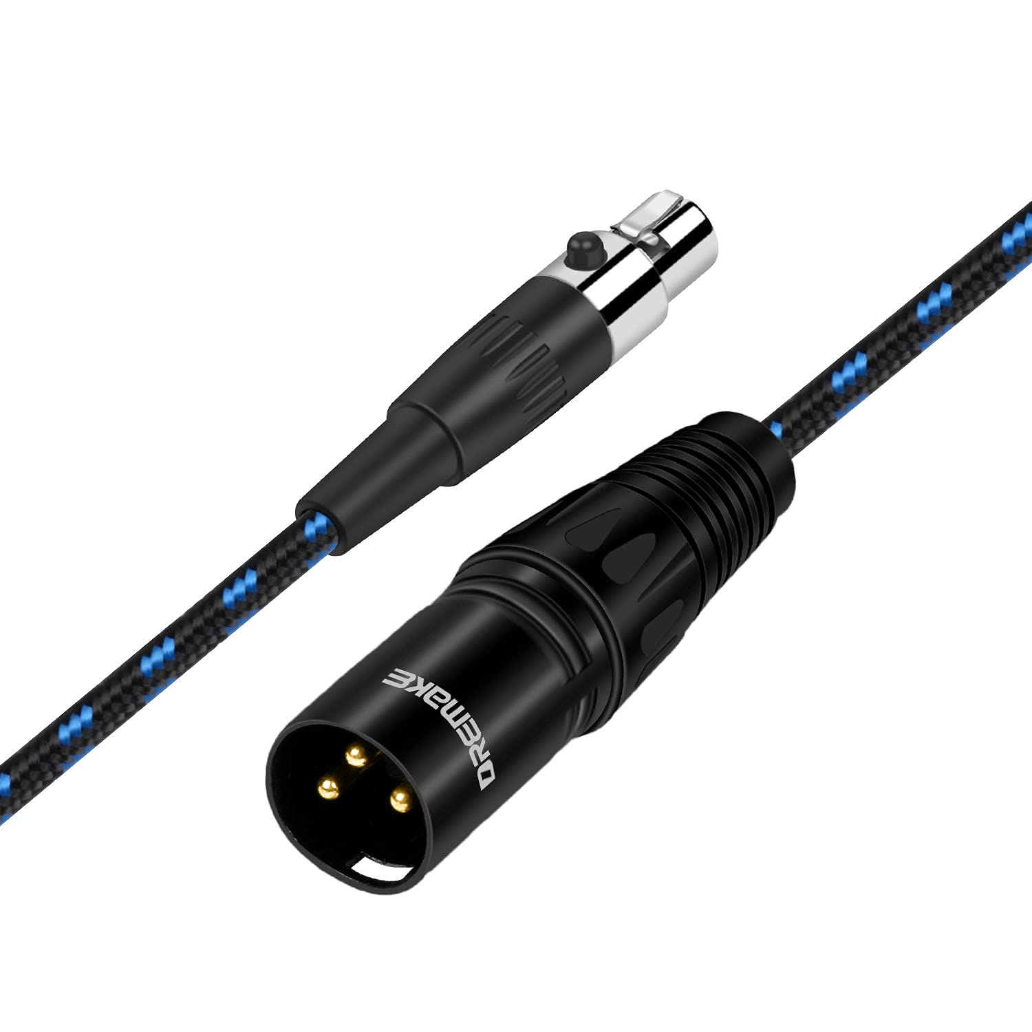 DREMAKE Mini-XLR 3-Pin Female to 3-Pin XLR Male Adapter Audio Cable, 1 Feet Regular XLR to Mini-XLR Microphone Converter Cable for Camera, Headphone, Power Amplifier, Console - Black Blue Tweed
