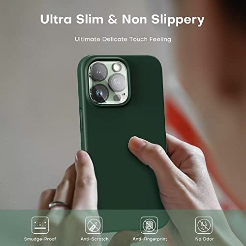 TOCOL 5 in 1 for iPhone 13 Pro Max Case, with 2 Pack Screen Protector + 2 Pack Camera Protector, Liquid Silicone [Anti-Scratch], Alpine Green