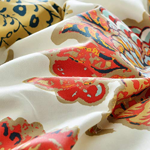 Softta California King Size Farmhouse Shabby Flower Colorful Red Orange Luxury Bohemian Damask Floral 3Pcs(1 Duvet Cover+ 2 Pillowcases/Shams 800 Thread Count 100% Egyptian Cotton Duvet Cover Set