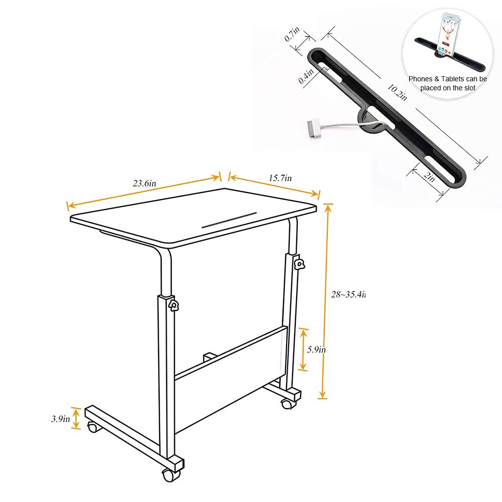 SogesGame Side Table,31.5in/21.6in Adjustable Laptop Stand Portable Cart Tray Bedside Computer Table,Sofa Side Bed Table with Wheels