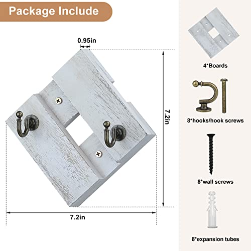 SLLPL Wooden Key Holder Wall Mounted - Coat Hooks for Wall, 4 Pack Wood Wall Hooks for Hanging, Rustic Key Hanger with Hooks for Keys, Coats, Bag, Leash, Key Rack for Entryway, Office, White