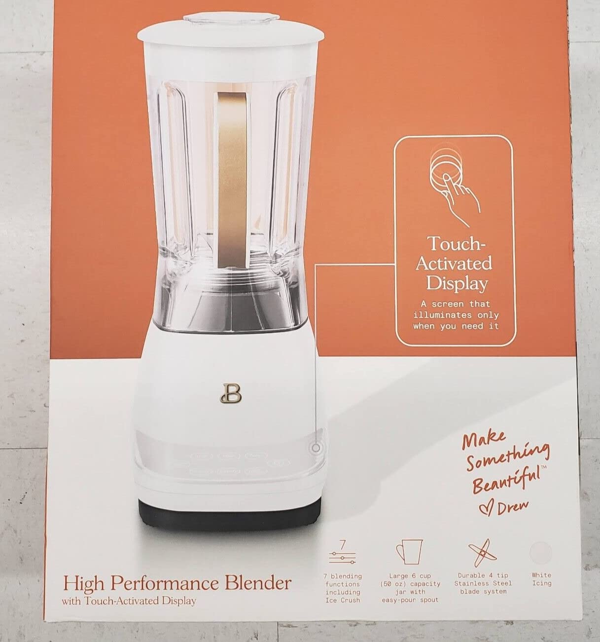 High Performance Touch-Activated Display Blender | White Icing Color | Drew Barrymore | 800 Watt | 7 Functions