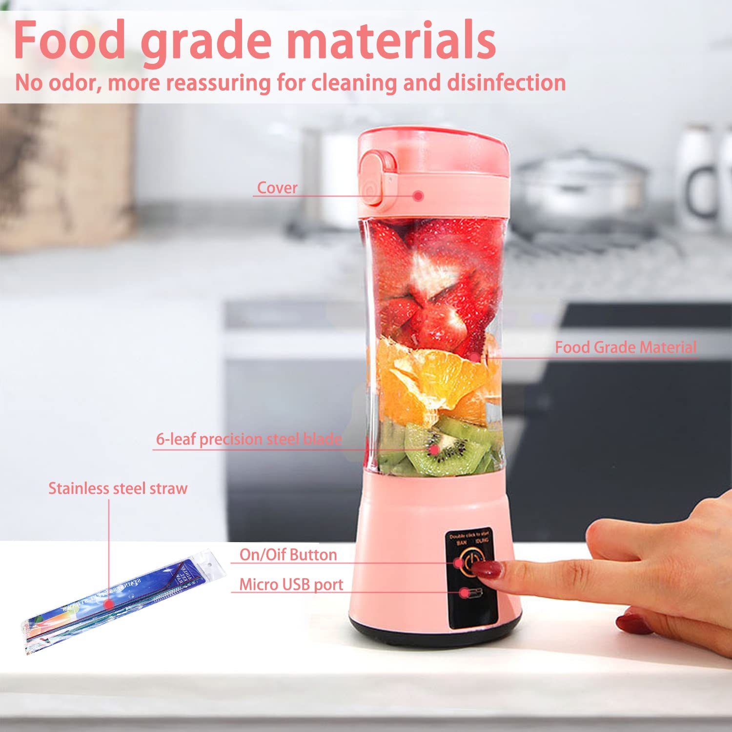 Lukern 13.5oz Portable Blender,Ideal for Travel, Home and Office Smoothies Personal Blender Mini Shakes Juicer Cup home,office,Outdoors.Multi-purpose USB Rechargeable with Protection Design