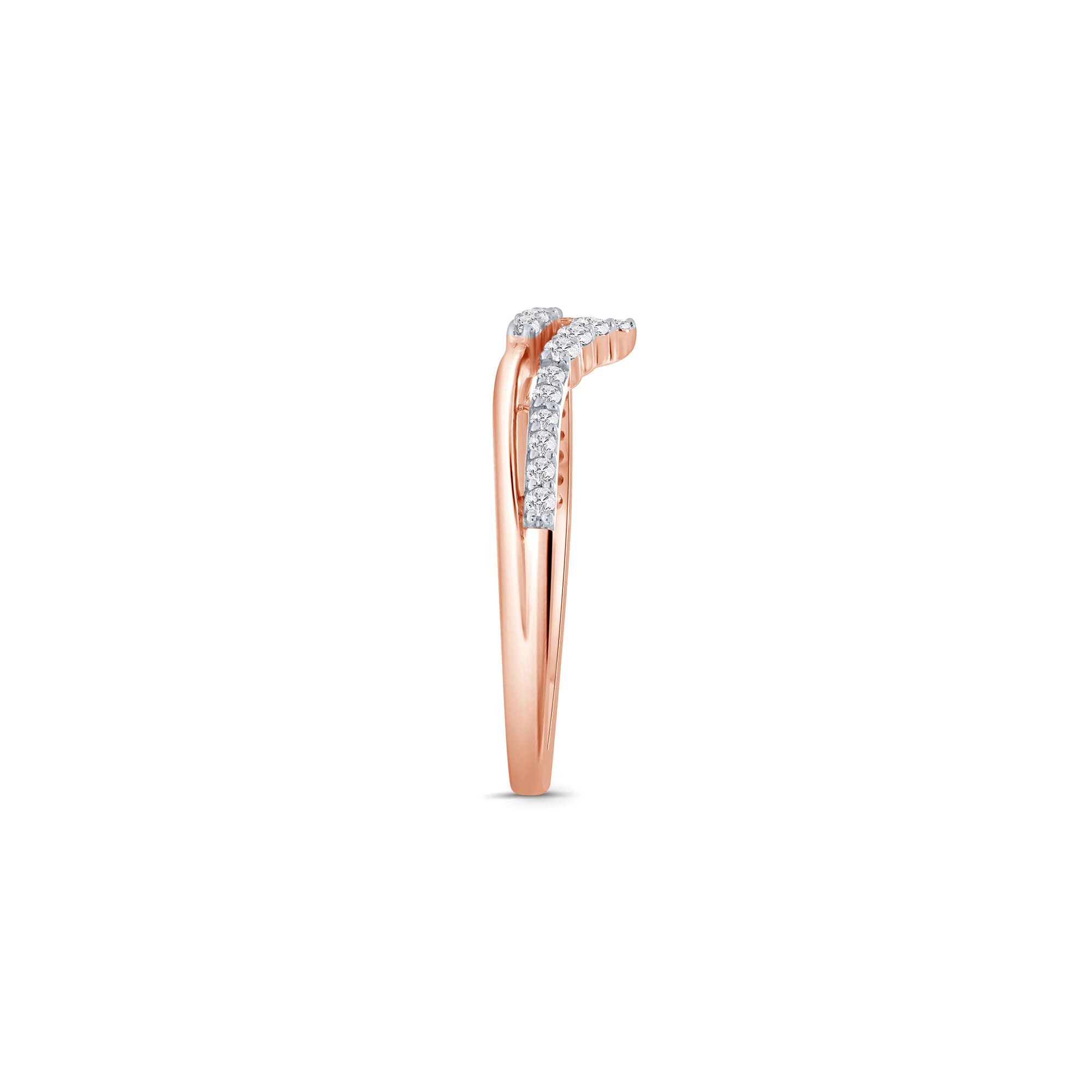 Elmas 1/4 ct Round White Diamond 10K Rose Gold Chevron V Engagement Fashion Band Ring for Women US8
