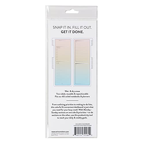 Erin Condren Universal Dashboard - Daily Focus. Two-Sided Layout Works with Wet-Erase Markers. Platinum Foil Accents. Snaps into All A5 Spiral Notebooks
