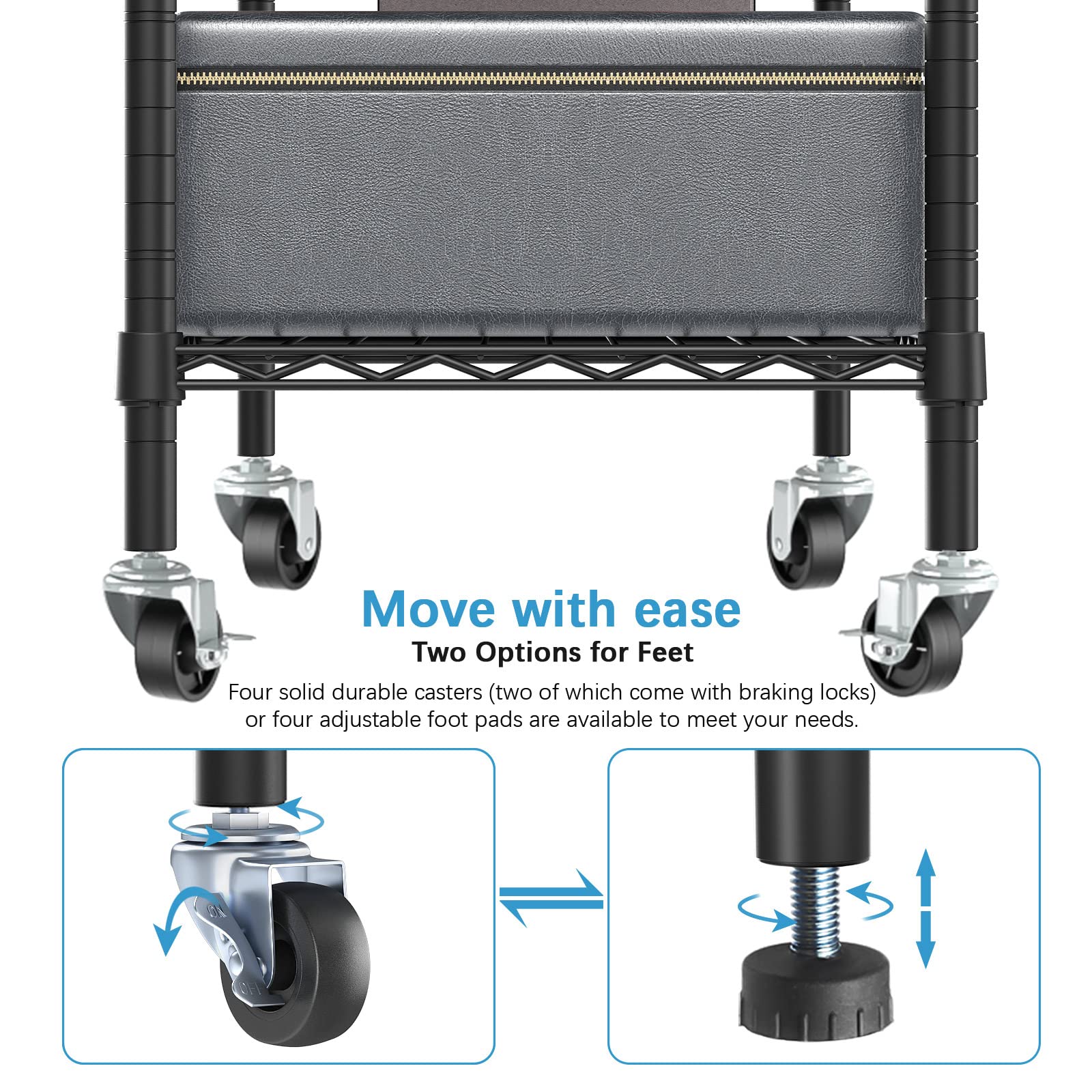 VIPEK V11C Portable Closet Rolling Clothes Rack 5 Tiers Heavy Duty Adjustable Wire Garment Rack with Lockable Wheels Wardrobe Black Metal Clothing Rack with Black Oxford Fabric Cover, Max Load 452LBS