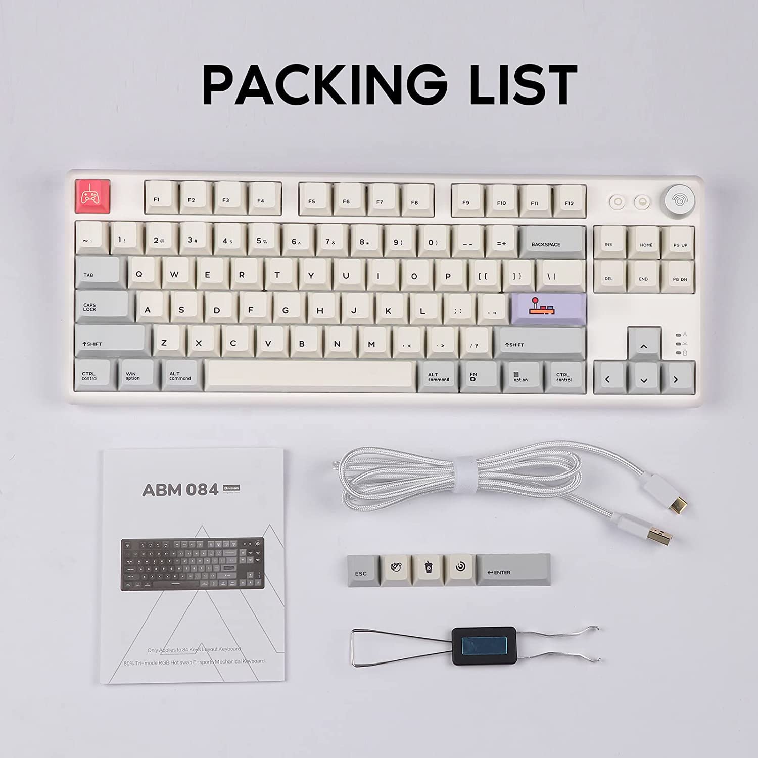 EPOMAKER CIDOO ABM084 TKL Hot Swap RGB 2.4Ghz/Bluetooth 5.0/Wired Mechanical Knob Keyboard NKRO with Poron Foam, 3000mAh Battery, Dye Subbed PBT Keycaps for E-Sport Win/Mac/Linux(Gateron G-pro Yellow)