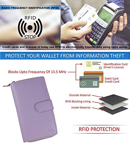 Mou Meraki Women RFID Blocking Real Leather Wallet-Clutch For Women-Shield Against Identity Theft (LAVENDER)
