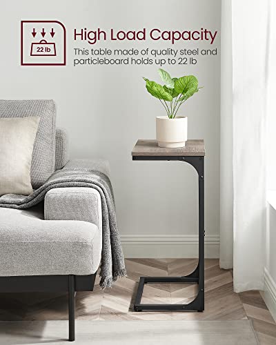 VASAGLE C-Shaped End Table, Side Table for Sofa, Couch Table with Metal Frame, Small TV Tray Table for Living Room, Bedroom, Greige and Black