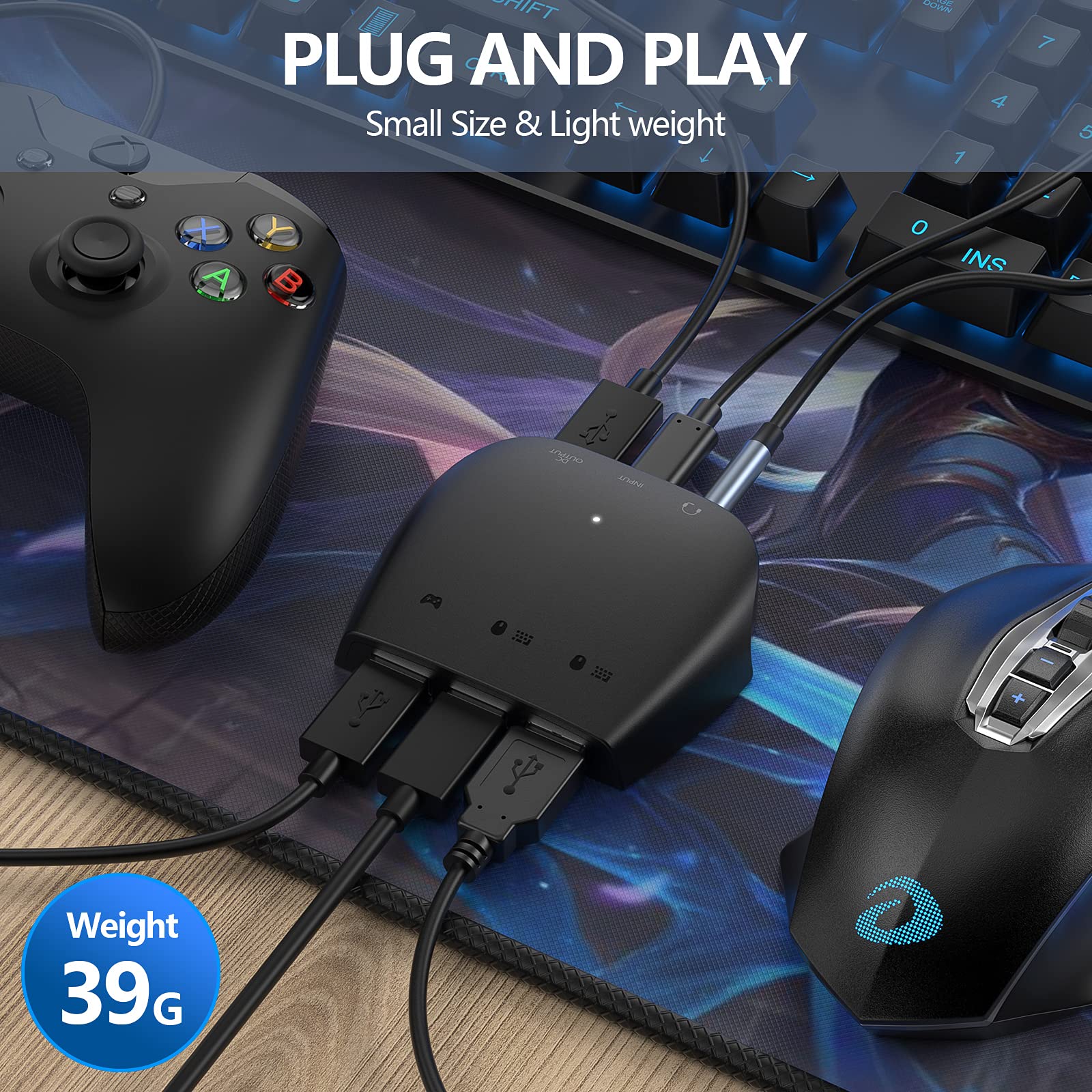 DOODA Keyboard and Mouse Adapter, Mouse and Keyboard Converter Adapter for N- Switch/Xbox Serious X/S/Xbox 360/Xbox One/PS4/PS3,USB Gaming Mouse Keyboard Converter (Black)