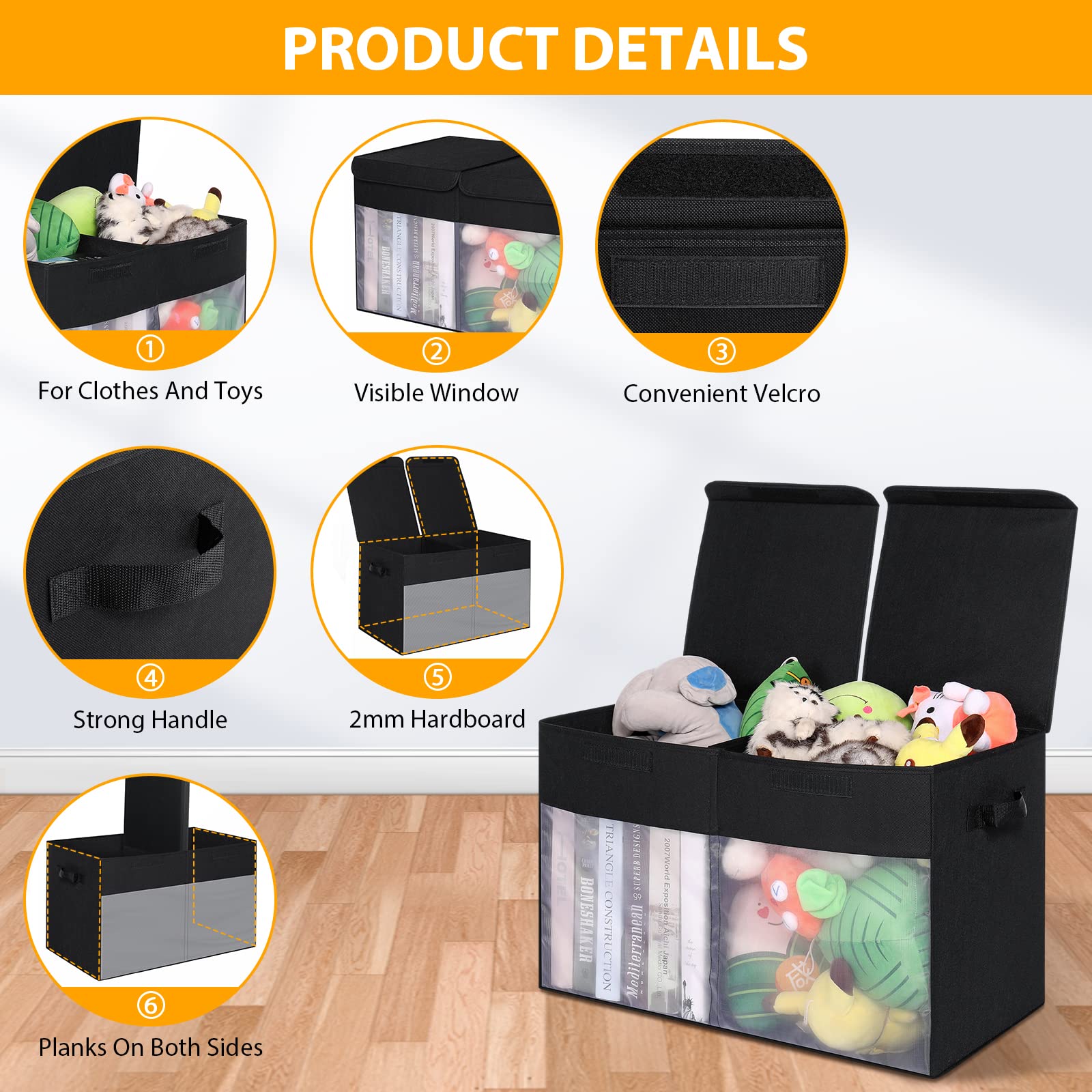 GARPROVM Organizer Chest Extra Large for Boys and Girls with Flip-Top Lid, Big Kids Box Chest, Foldable Fabric Storage Chest Organizer for Clothes Books Bedding (Visual Window)
