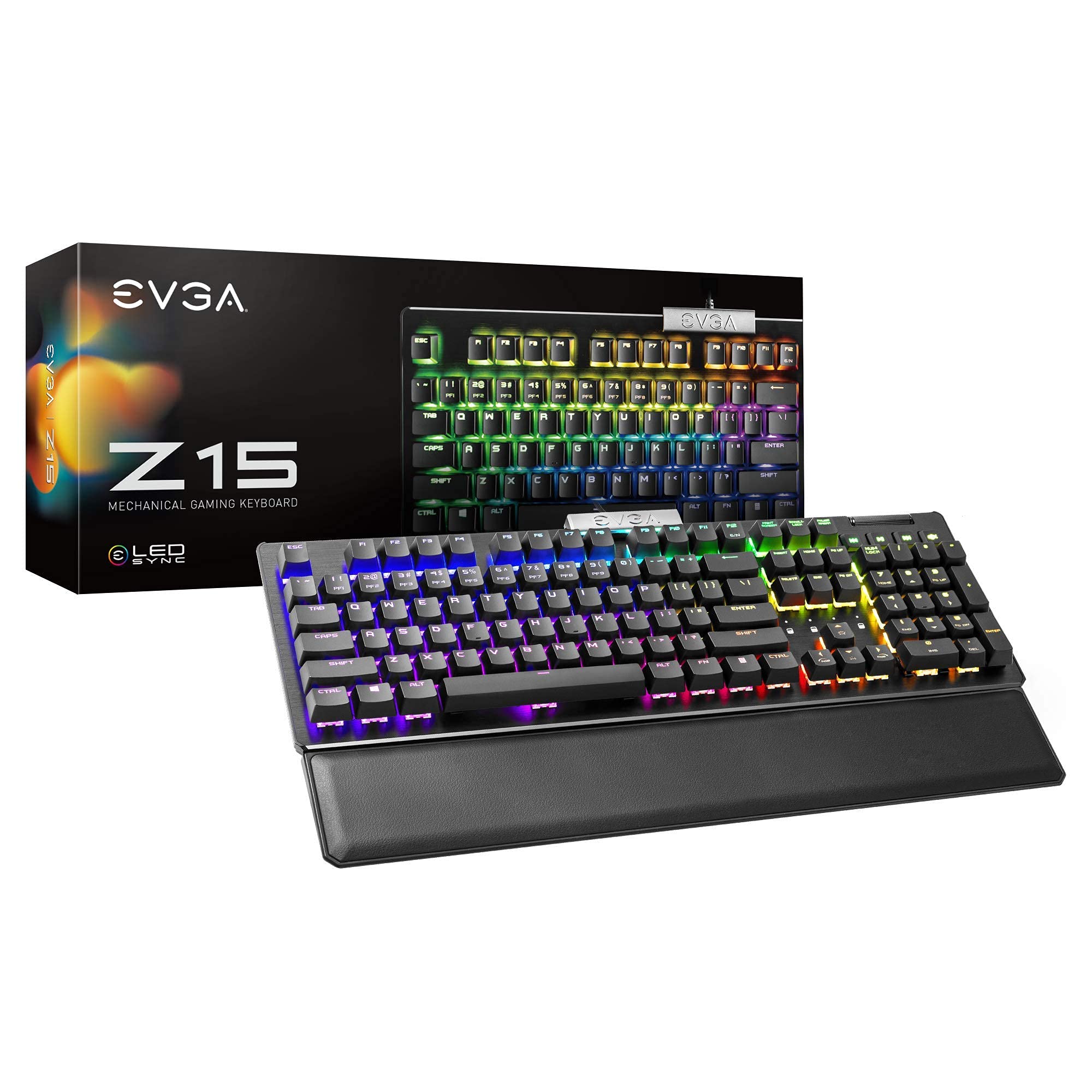 EVGA Z15 RGB Gaming Keyboard, RGB Backlit LED, Hotswappable Mechanical Kailh Speed Silver Switches (Linear), 821-W1-15US-KR (Renewed)