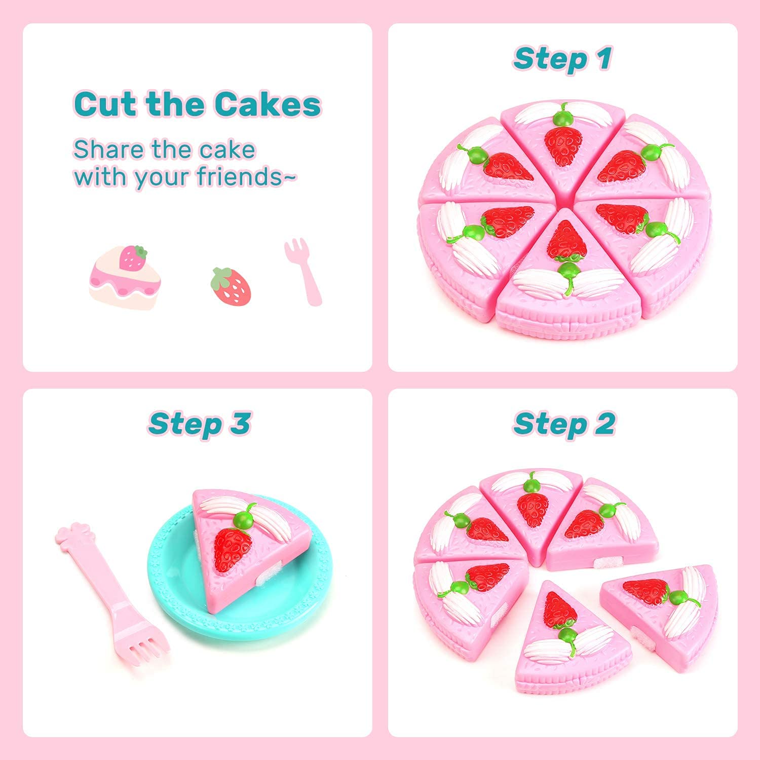 CUTE STONE Toy Tea Set for Little Girls, Kids Tea Party Set Includes Kettle with Light & Music, Teapot, Dessert, Cookies, Play Tea Party Accessories & Carrying Case, Kitchen Pretend Play for Kids