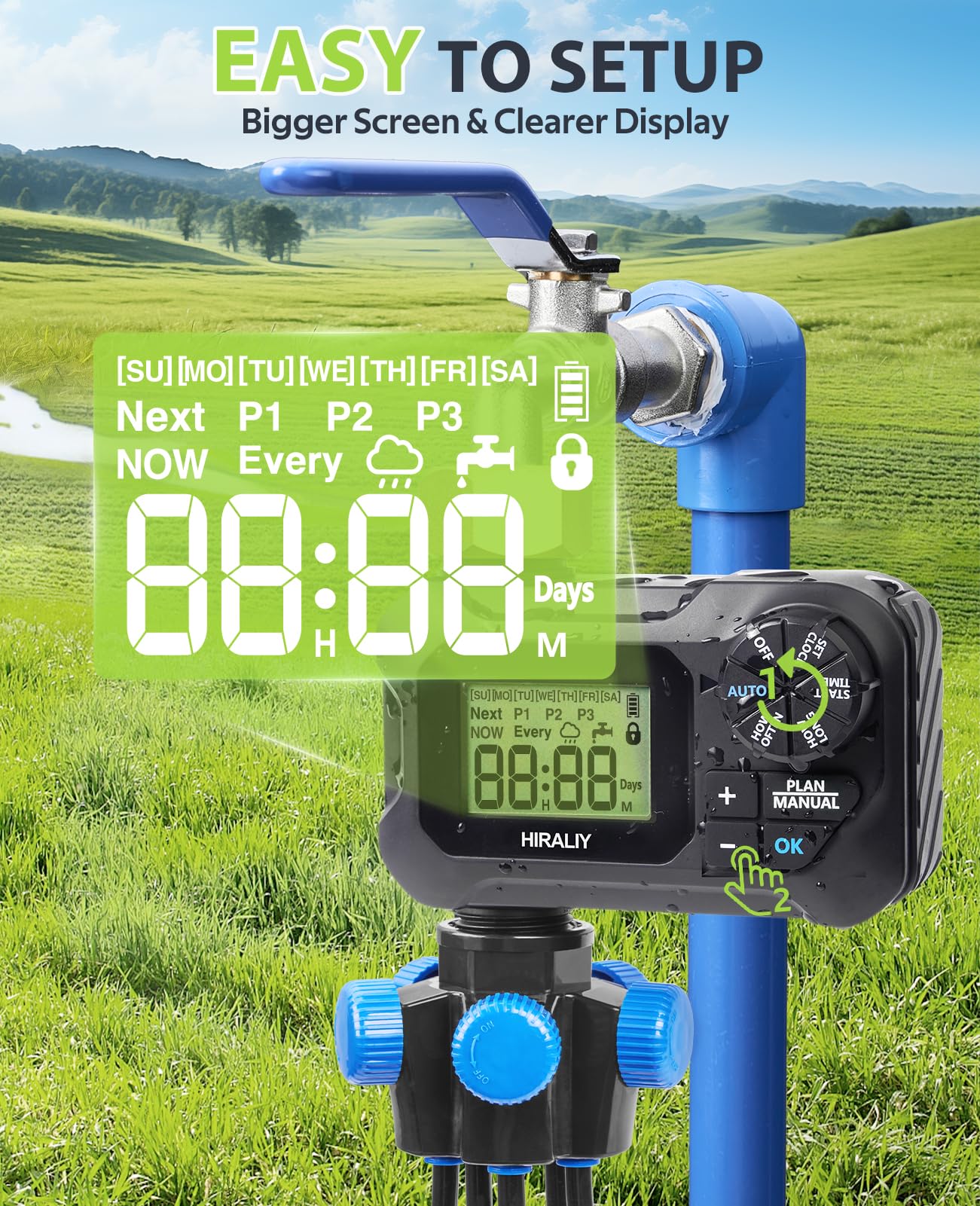 HIRALIY 85FT Garden Watering System with Garden Timer, Pressure Compensating Drippers, New Quick Connector Drip Irrigation Kits, Irrigation System for Plants, Watering Regularly by Timer