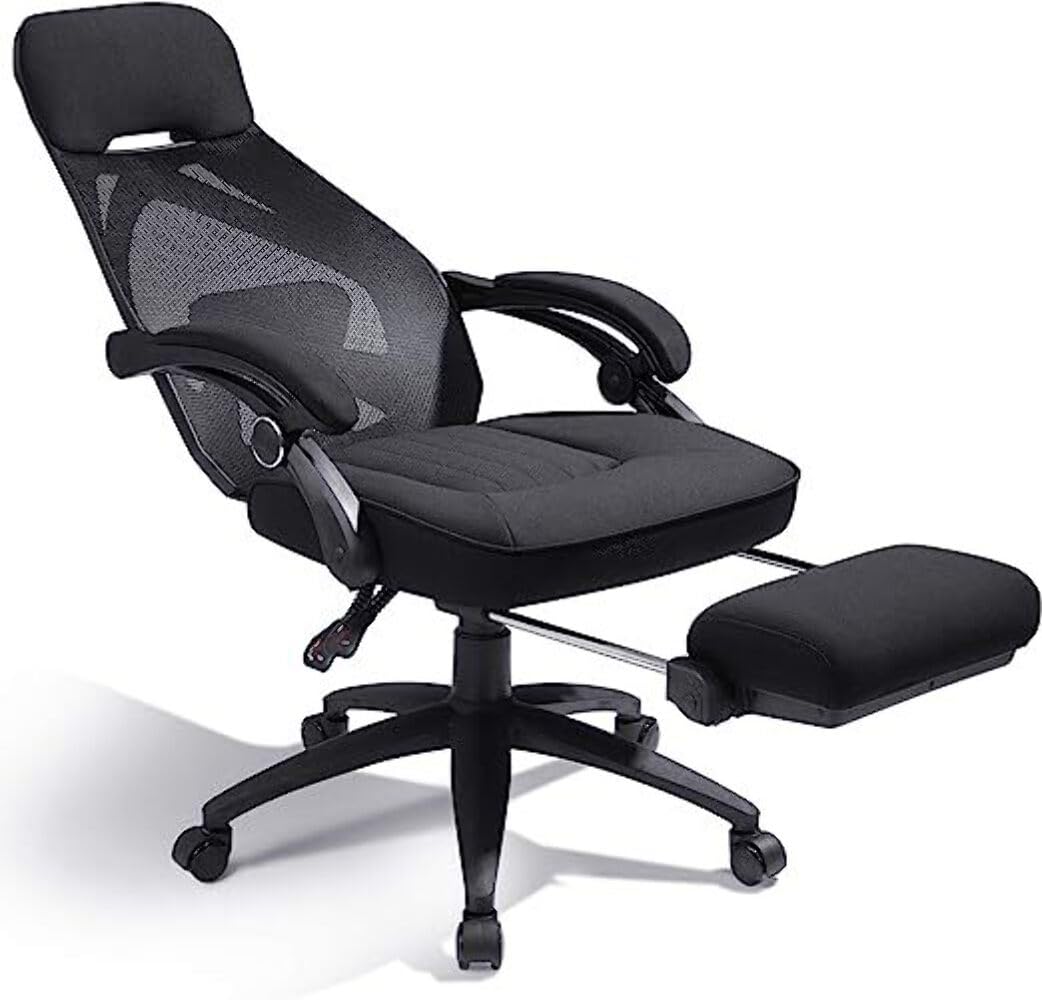 DEVAISE Ergonomics Recliner Office Chair, High Back Mesh Computer Desk Chair with Adjustable Lumbar and Footrest Support, Black
