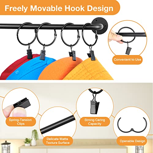 QYINXIU Hat Rack for Wall Baseball Cap,Hat Holder for Wall,Hat Organizer Storage Rack with 20 Removable Metal Clips for Closet Door Bedroom Entrance Laundry, Set of 2, Black