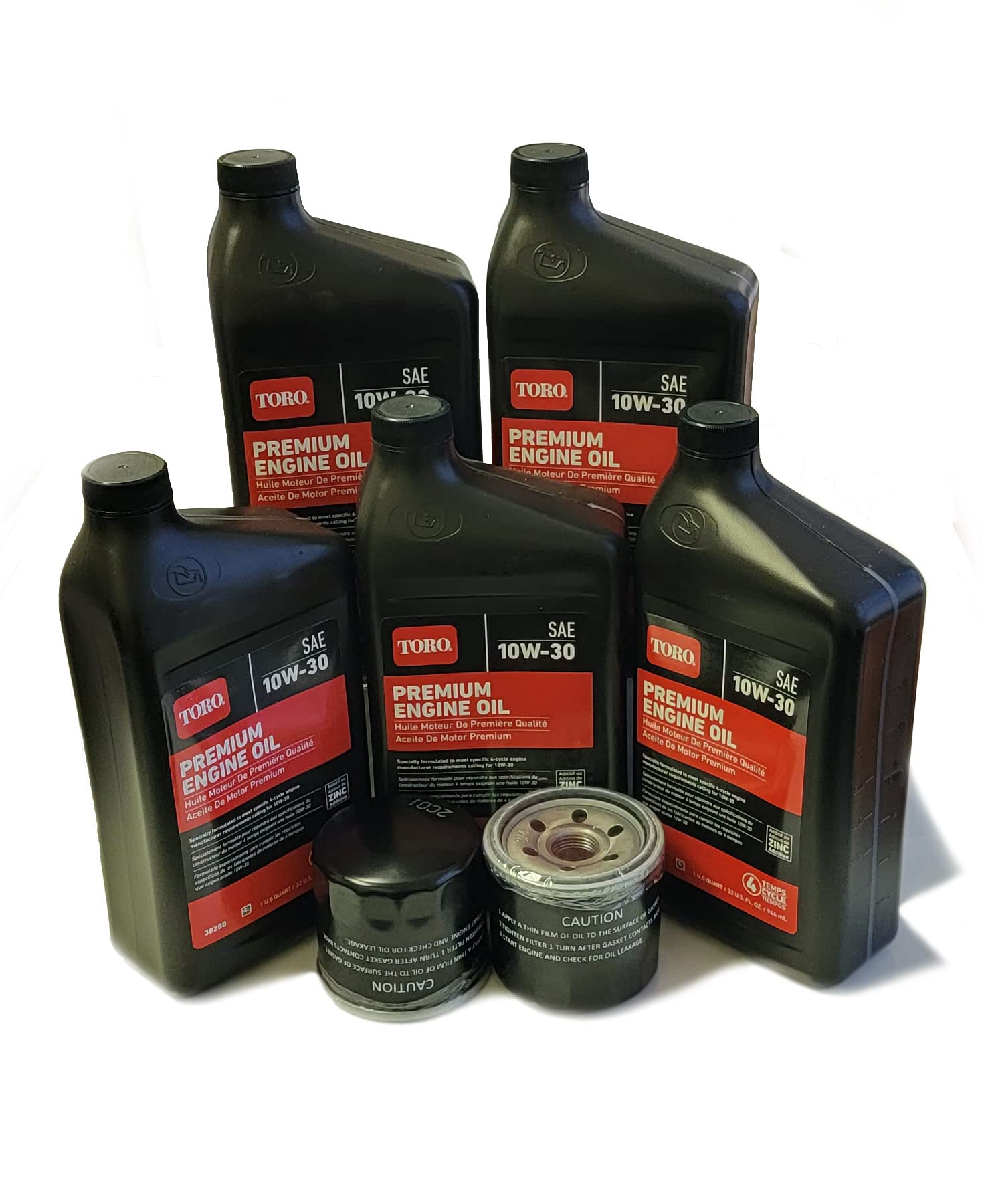 Genuine Toro OEM (Fits Exmark) Oil Kit with 5 Qts of Toro 10W-30 Oil and 2 136-7848 Oil Filters (Replaces 120-4276 126-5234 127-9222) for Titan TimeCutter Z-Master and Exmark Quest Radius Mowers