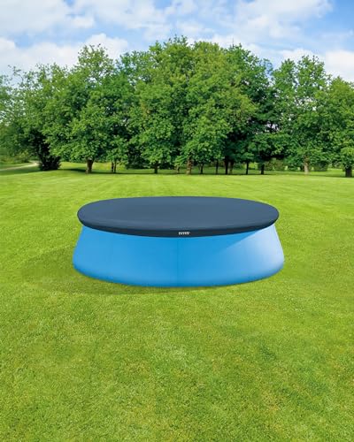 INTEX 28020E 8-Foot Round Easy Set Pool Cover – Includes Rope Tie – Drain Holes – 12in Overhang – Snug Fit