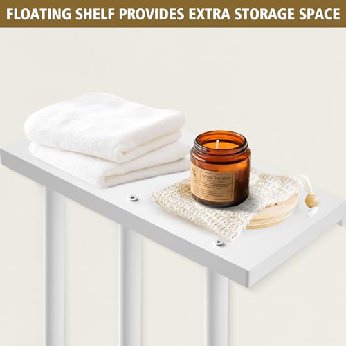 Kayfia Towel Racks for Bathroom Wall Mounted, Bathroom Tool Storage with Metal Shelf & 3 Hooks, Upgrade 3 Bars Towel Holder Wall Can Hold Up to 7 Large Bath Towels, Sturdy and Large Capacity, White