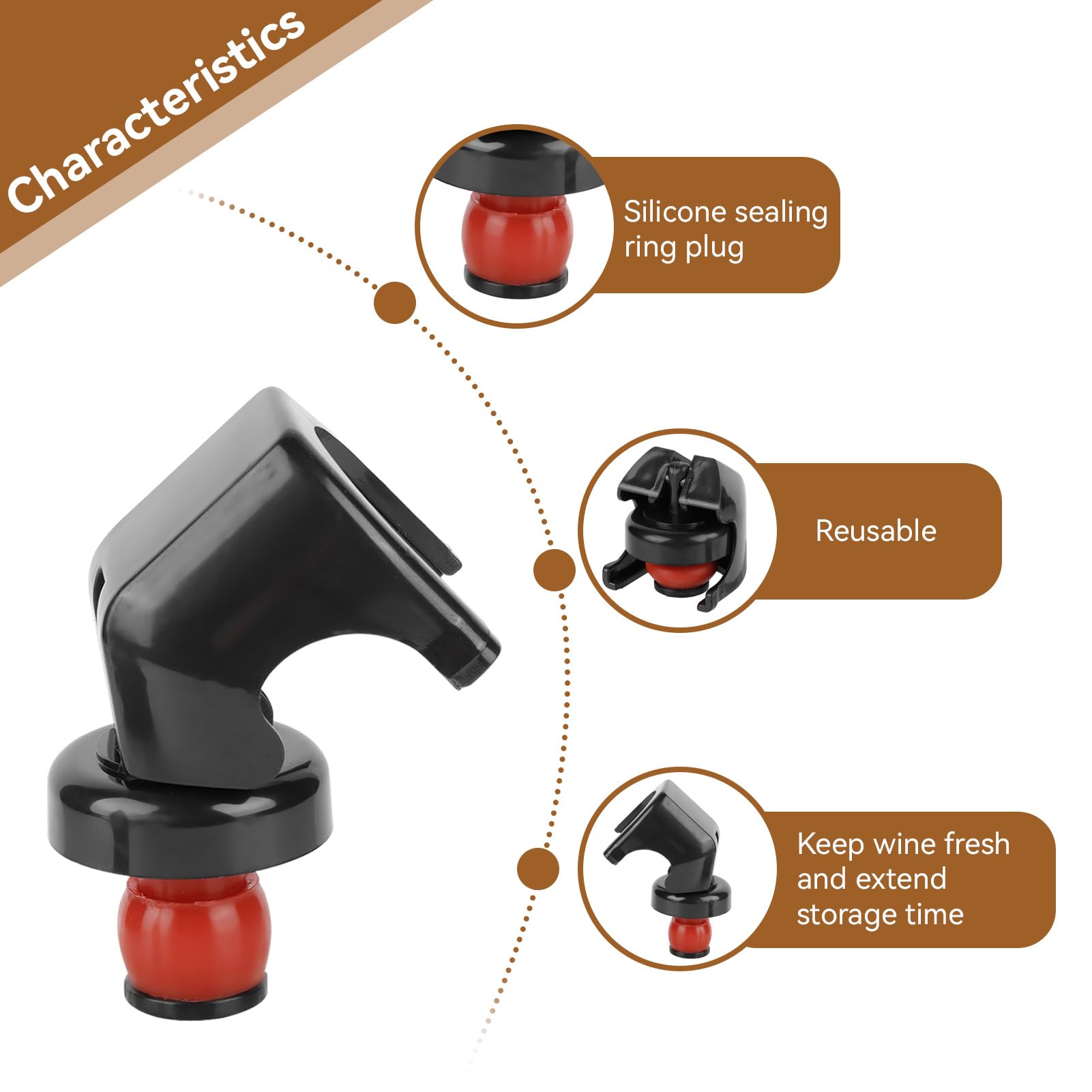 HERCHR 5PCS Wine Bottle Stoppers, Champagne Bottle Stopper with Food Grade Silicone Leak proof Keep Fresh, Champagne Stopper Professional Wine Saver for Champagne, Cava, Prosecco and Sparkling, Black