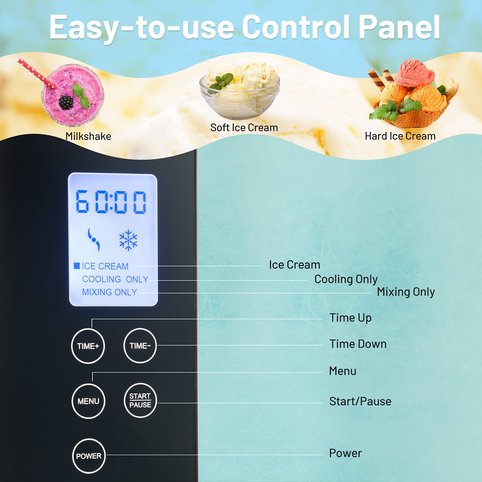 COSTWAY Ice Cream Maker, 2.1-Quart Automatic Countertop Ice Cream Machine with LCD Digital Display, Built-in Compressor, Timer Control, Mixing Bowl, Electric Fruit Yogurt Machine